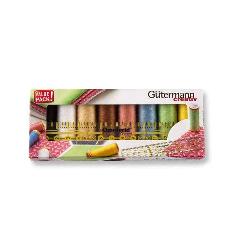 Gutermann Creativ Thread Pack - 100% Cotton Thread with Omnigrid Ruler ...