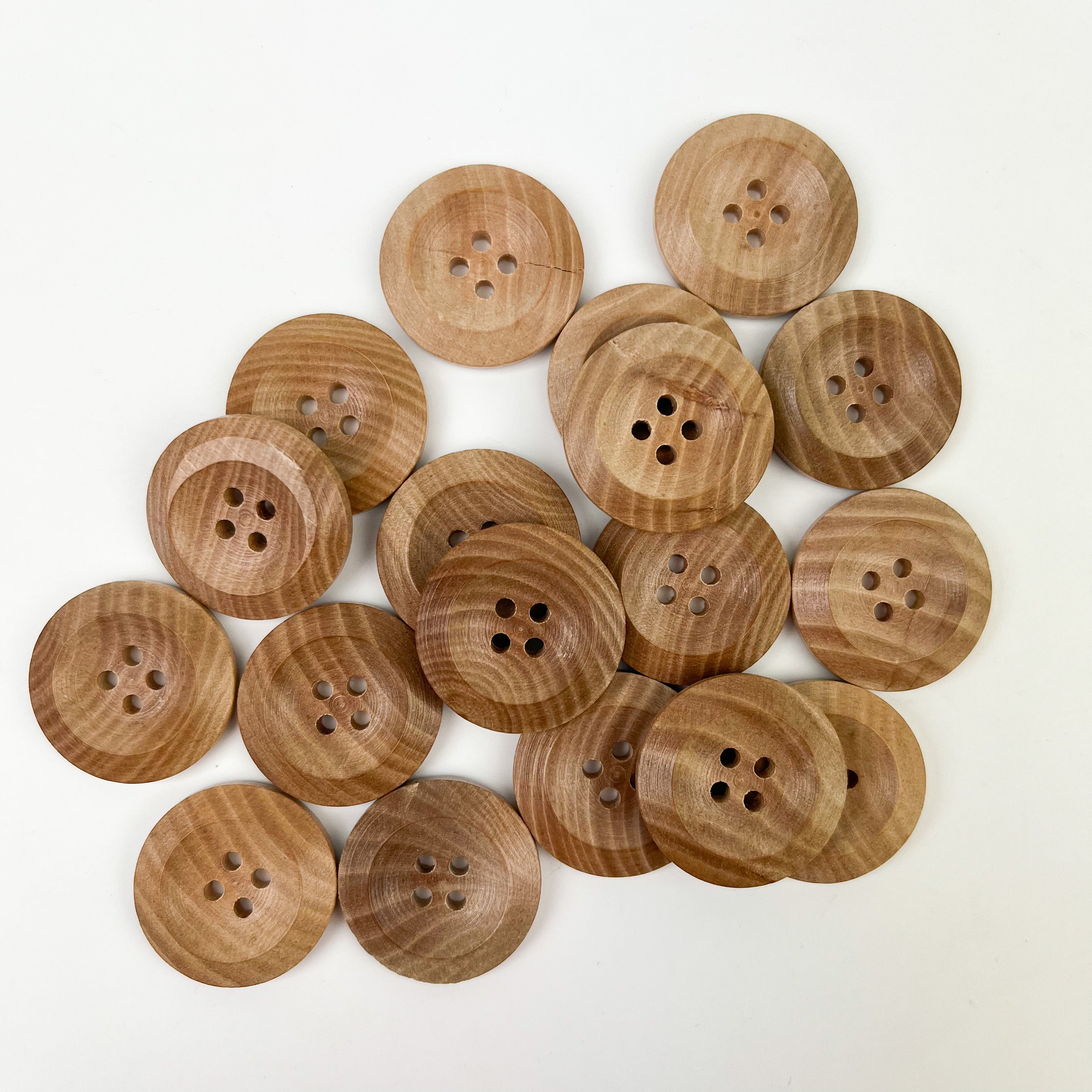 Sewing Gem - 4 Hole, Wooden Chamfered Buckle Buttons - Multiple Sizes