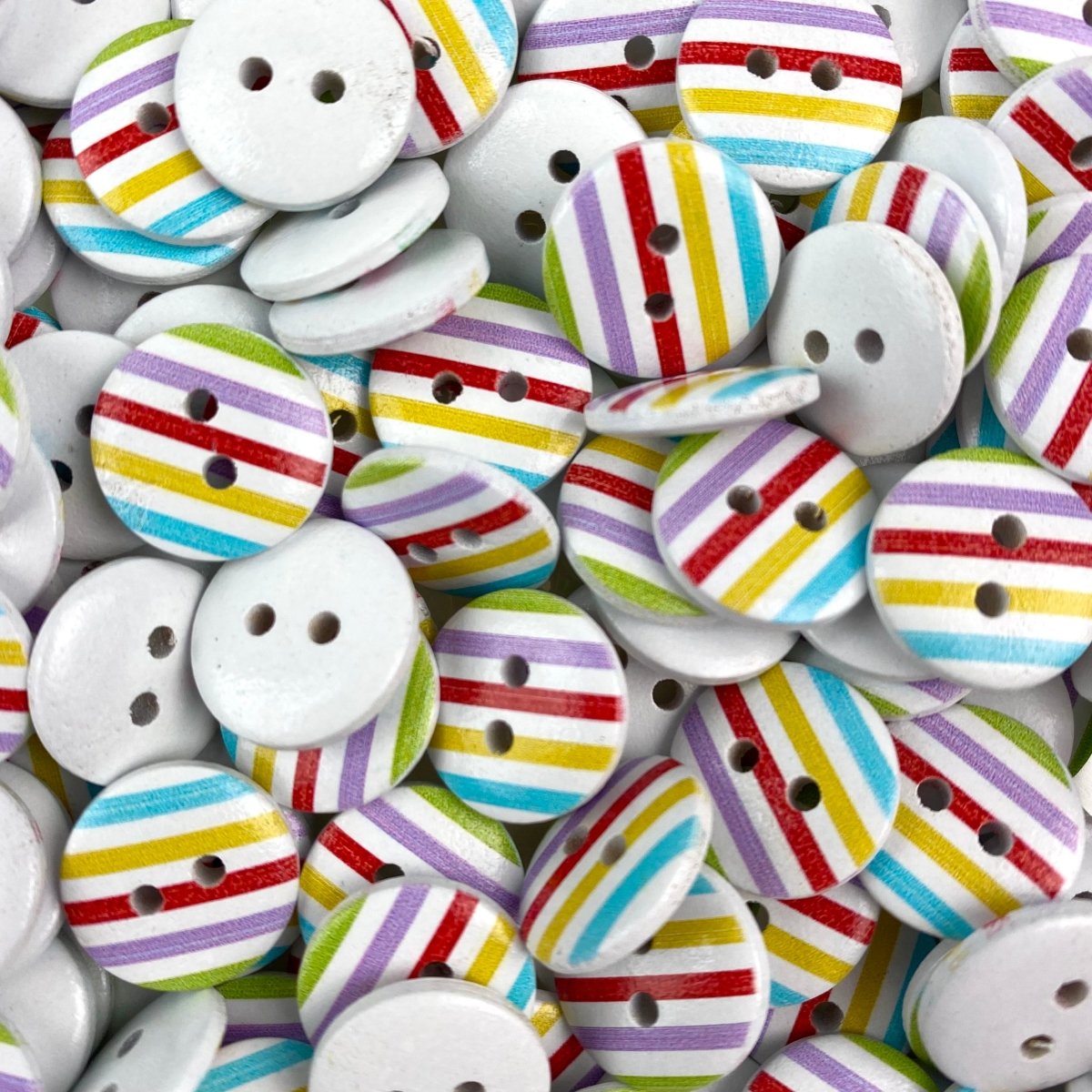Sewing Gem - 2 Hole, Printed, Striped, Wooden Button - 15mm - multiple